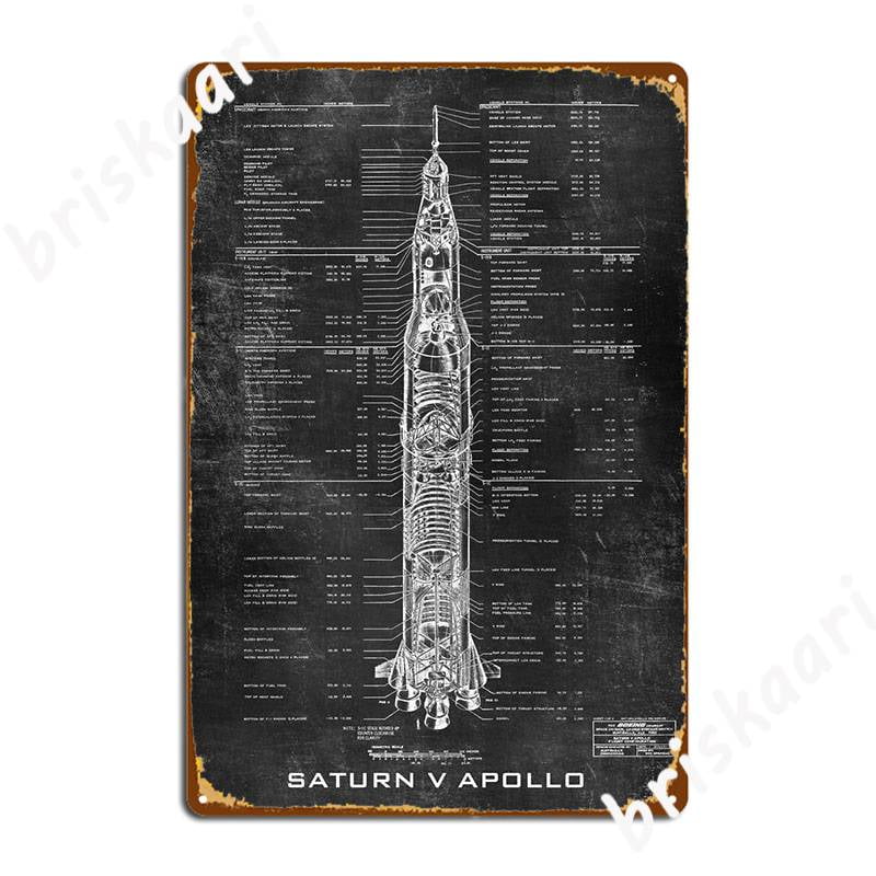 Apollo 11 Saturn V Bluepri Metal Sign Cinema Garage Bar Cave Create ...