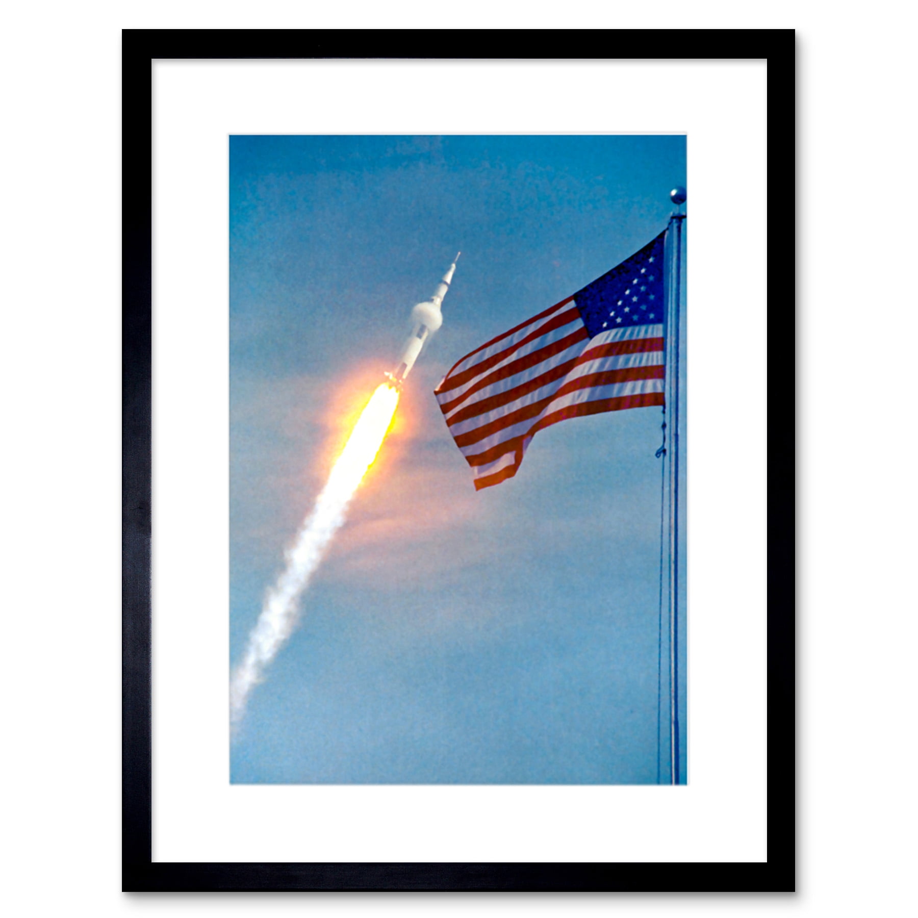 Apollo 11 Spaceship NASA American Flag Artwork Framed Wall Art Print ...