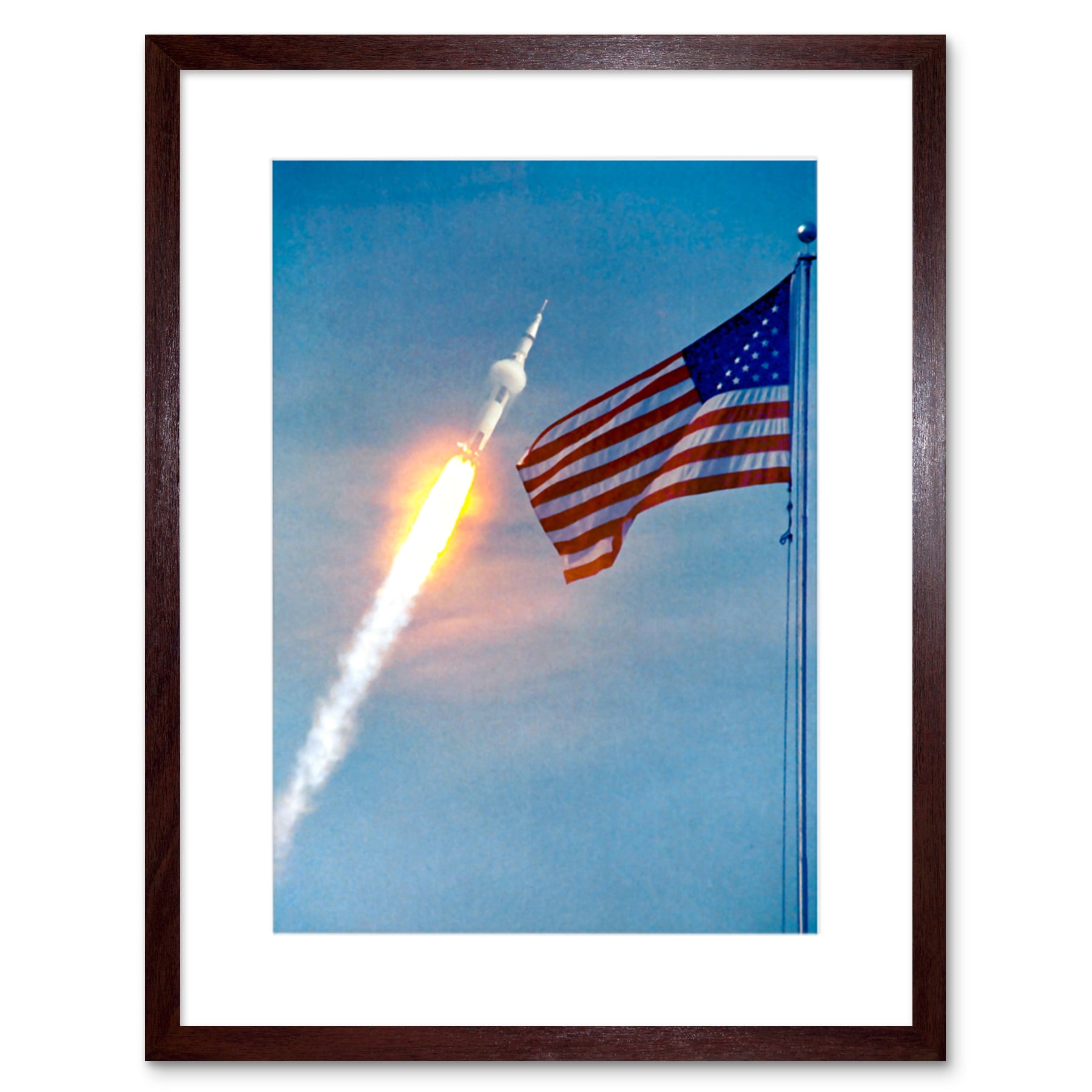 Apollo 11 Spaceship NASA American Flag Artwork Framed Wall Art Print ...