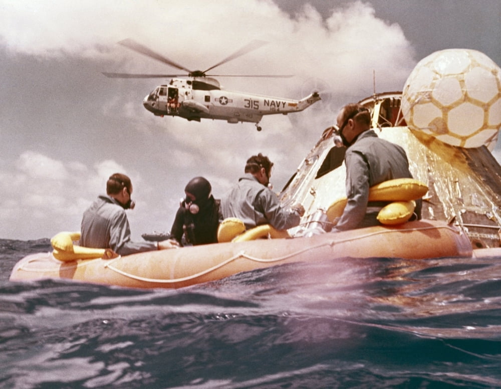 Apollo 12 Pacific Recovery. Astronauts Are In A Life Raft Near The ...