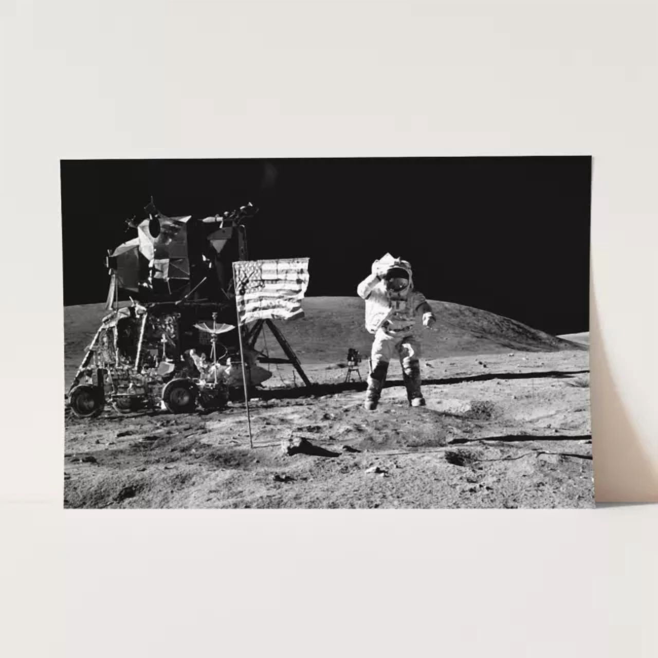 Apollo 16 Astronaut On Moon Black & White Space Planets Wall Art Poster ...