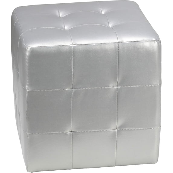 Apollo Cube Ottoman in Metallic Silver Faux Leather - Walmart.com