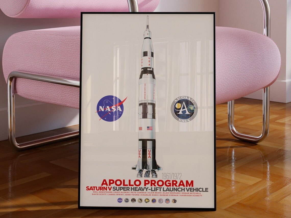 Apollo Program Poster - Saturn V, Apollo 11, Moon Landing, Space ...