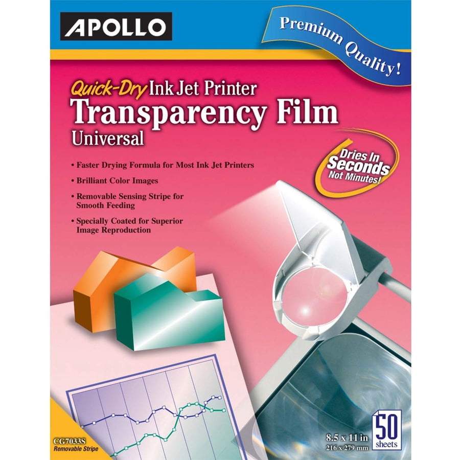 Apollo Quick-Dry Color Inkjet Transparency Film, Letter, Clear, 50/Box ...