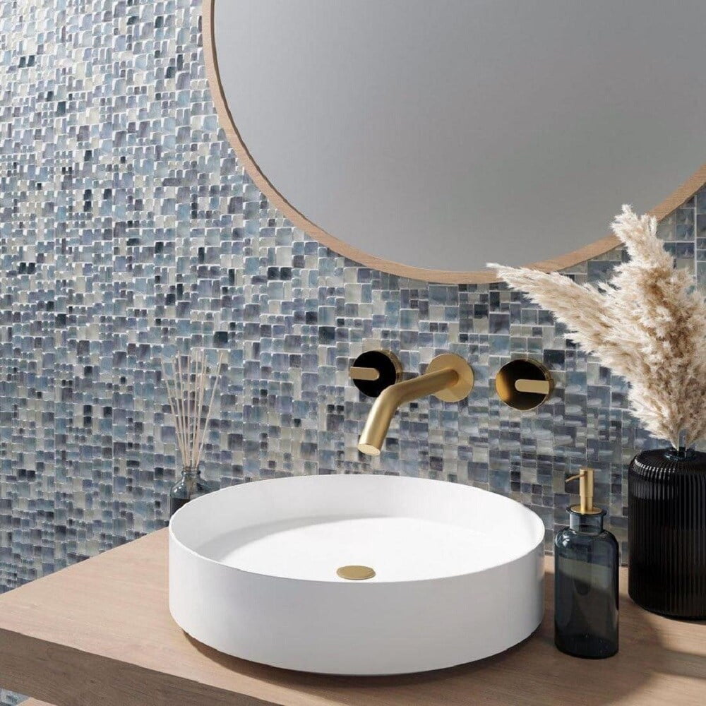Apollo Tile 10 pack 12.4-in x 12.6-in Blue Mini Versailles Glass Mosaic ...