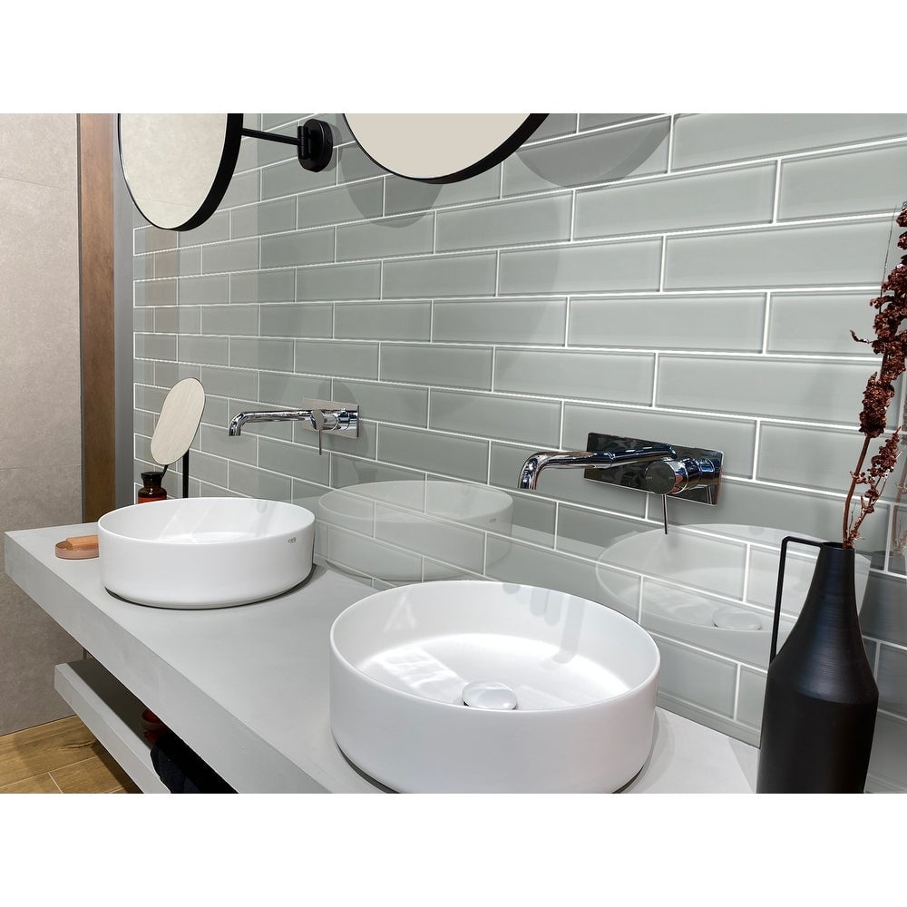 Apollo Tile 20 Pack 3-in x 12-in Mink Gray Rectangular Subway Glossy ...
