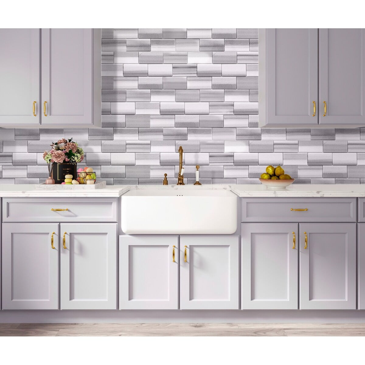Apollo Tile 3" x 6" Gray and White Beveled Polished Marble Subway Tiles ...