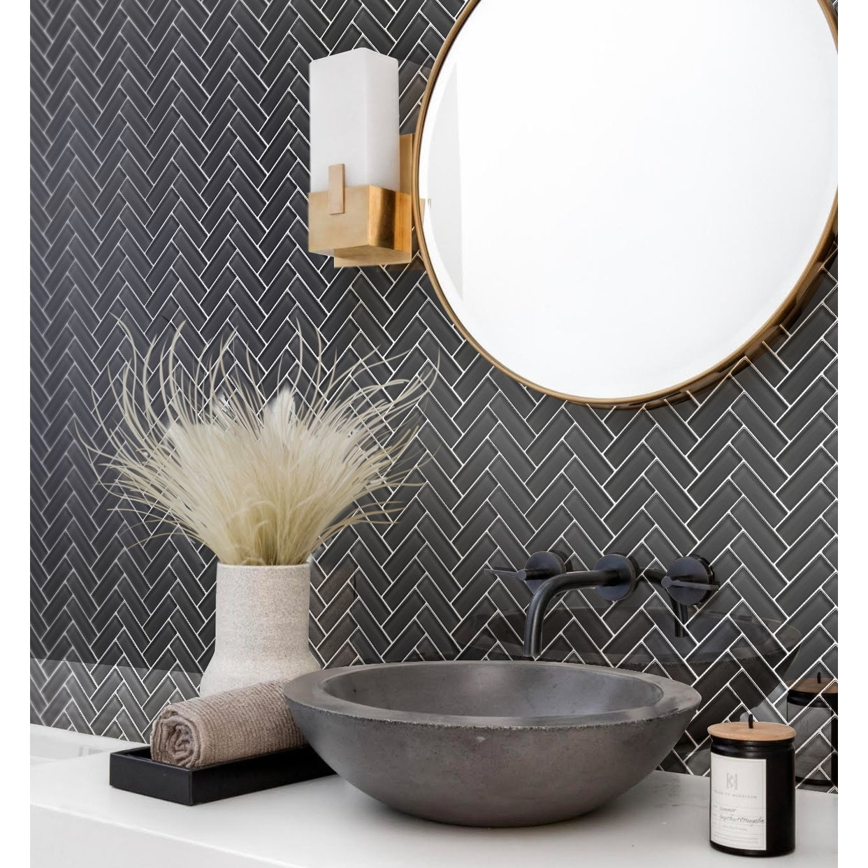 Apollo Tile 5 Pack 11-in x 12.6-in Anchor Gray Herringbone Glossy ...