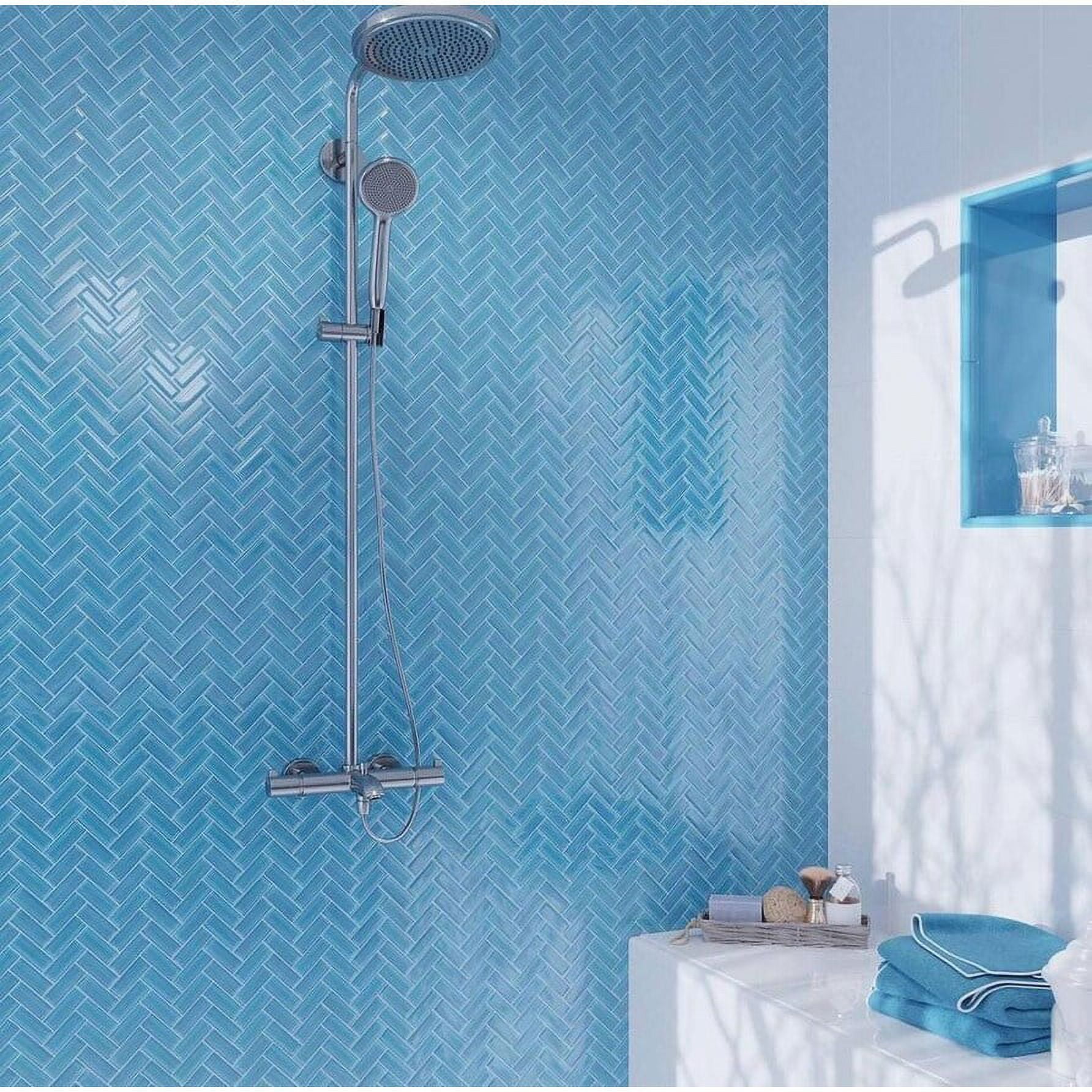 Apollo Tile 5 Pack 11-in x 12.6-in Sea Blue Herringbone Glossy Finished ...