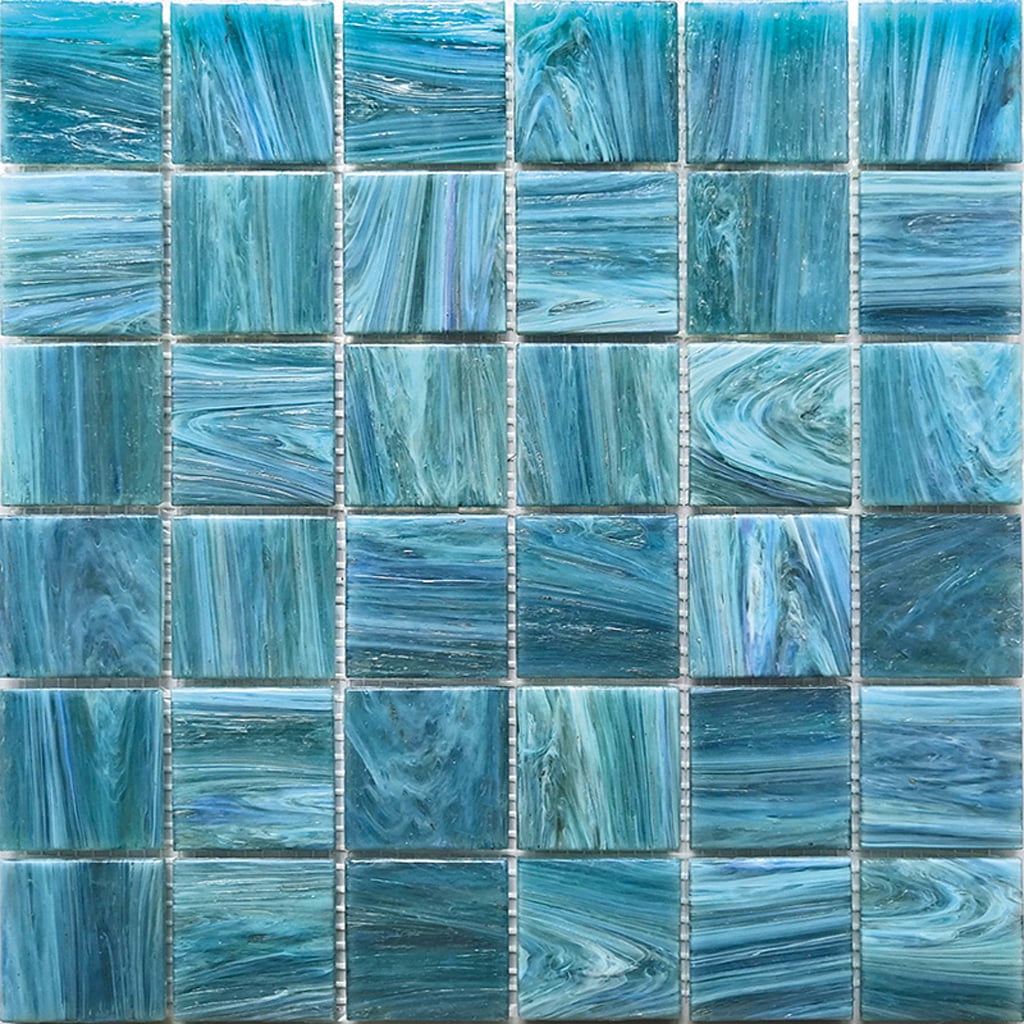 Apollo Tile Celestial 12 in. x 12 in. Glossy Yale Blue Glass Mosaic ...