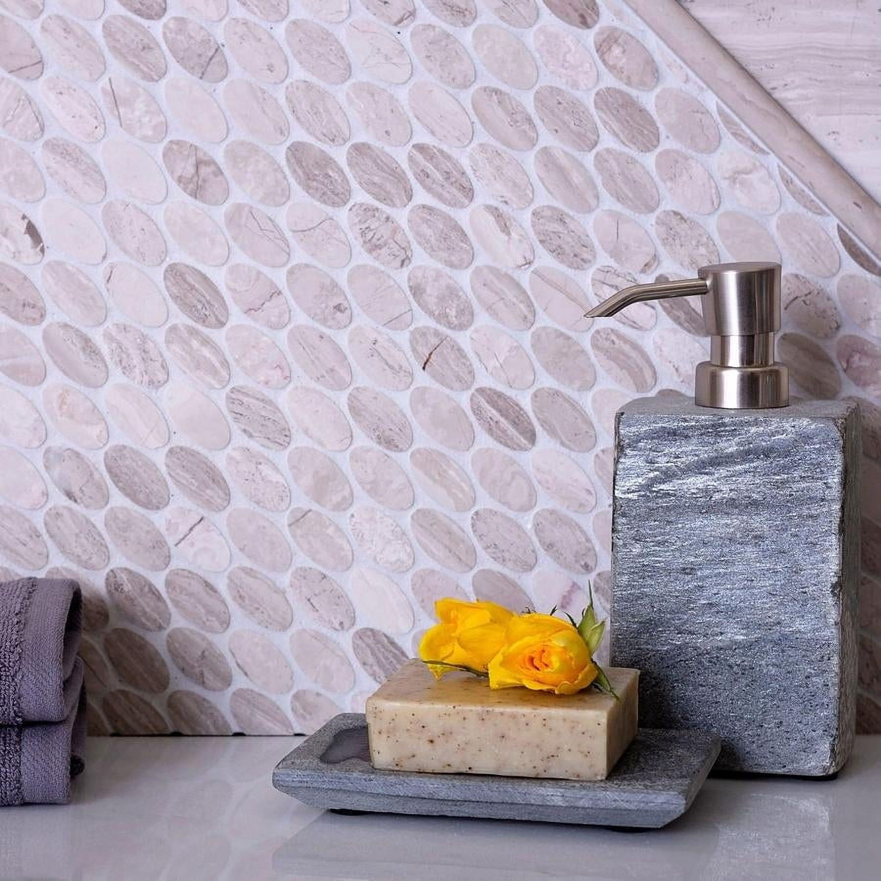 Apollo Tile Gray 11.2-in. x 11.6-in. Oval Polished Marble Mosaic Floor ...