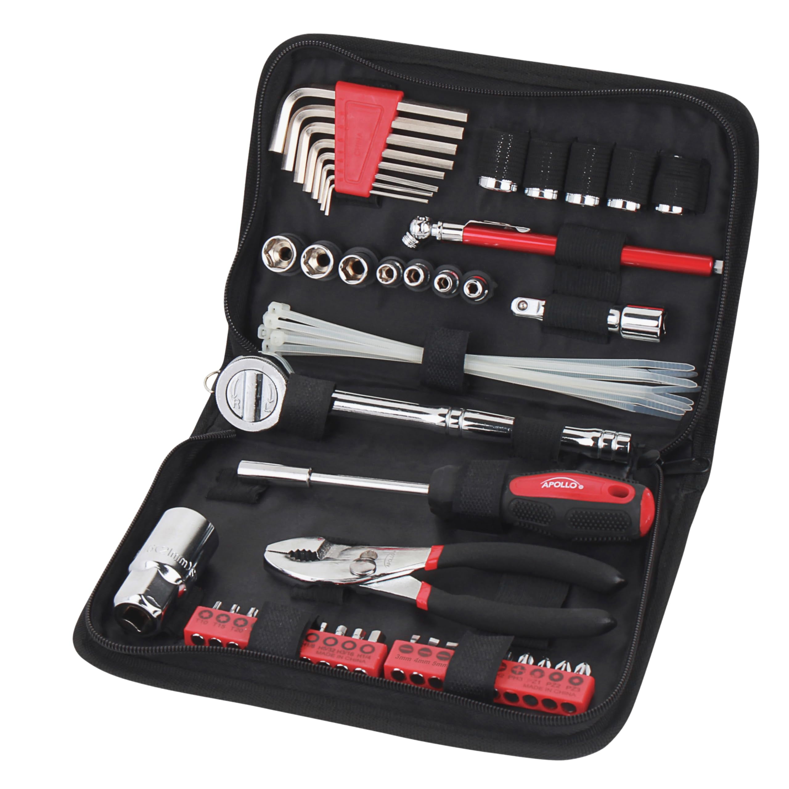 Apollo Tools 56 Piece Compact SAE Auto Tool Set in Zippered Case, Small ...