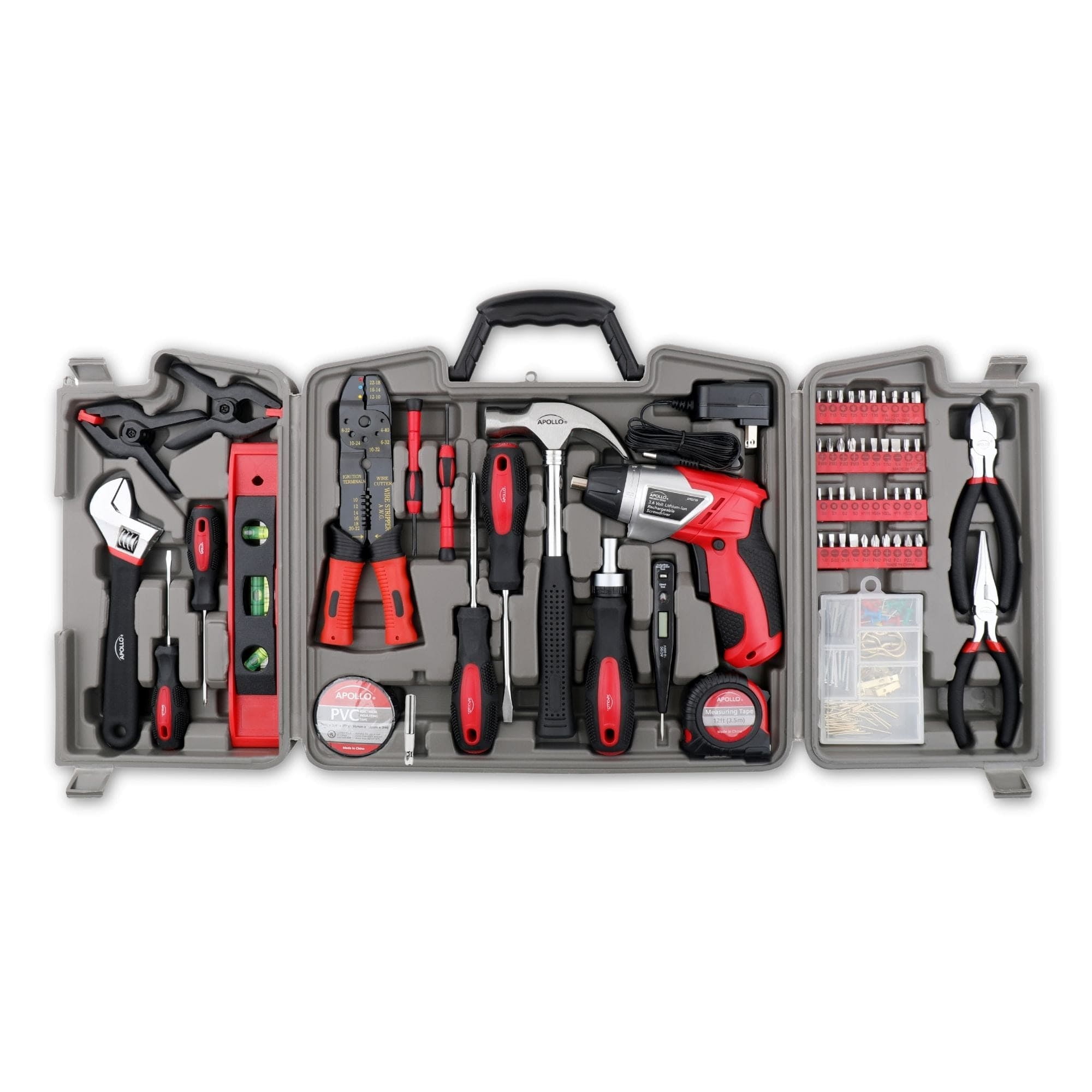 Apollo Tools 161 Piece Household Tool Kit with Convenient 3.6 Volt ...