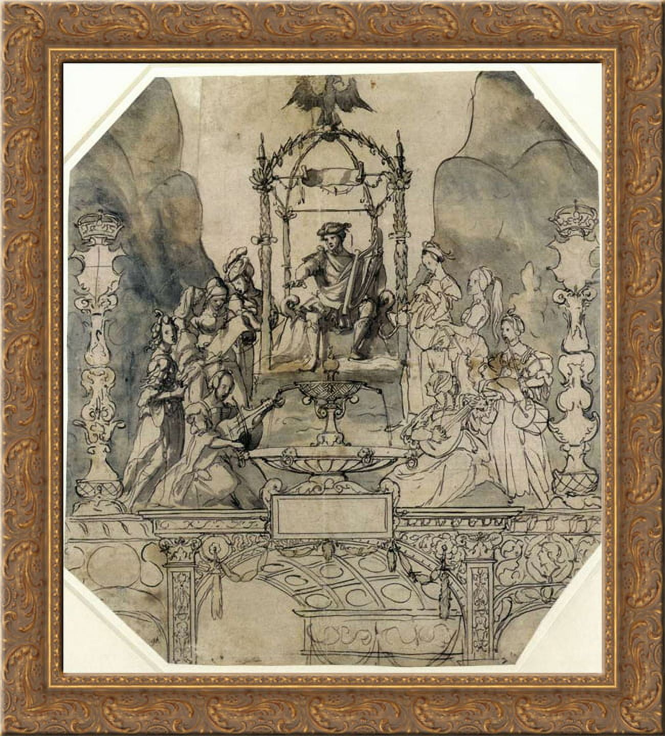 Apollo and the Muses on Parnassus 24x20 Gold Ornate Wood Framed Canvas ...