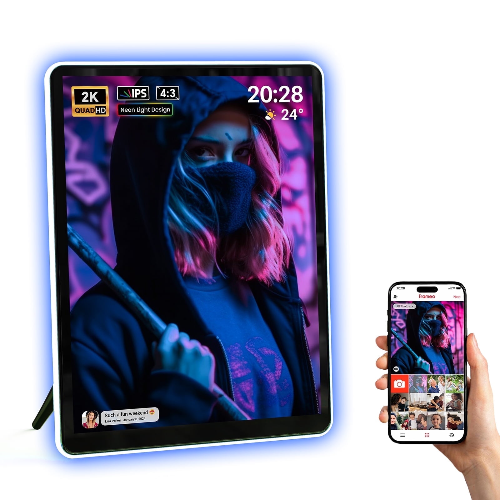 Apolosign 10" 2K Neon Light Digital Picture Frame, WiFi Smart Photo ...