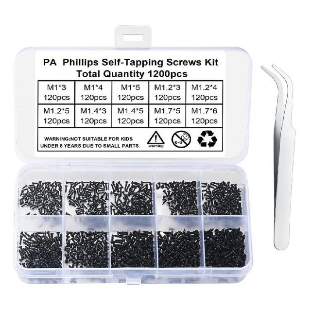Apooke 1200Pcs Small Screws Flat Head Cross Mini Self Tapping Screw ...
