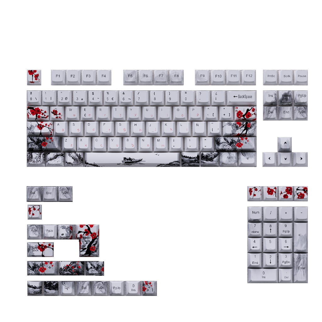 Apooke 128 key OEM Profile Keycaps Plum Blossom Keycaps for Mechanical ...