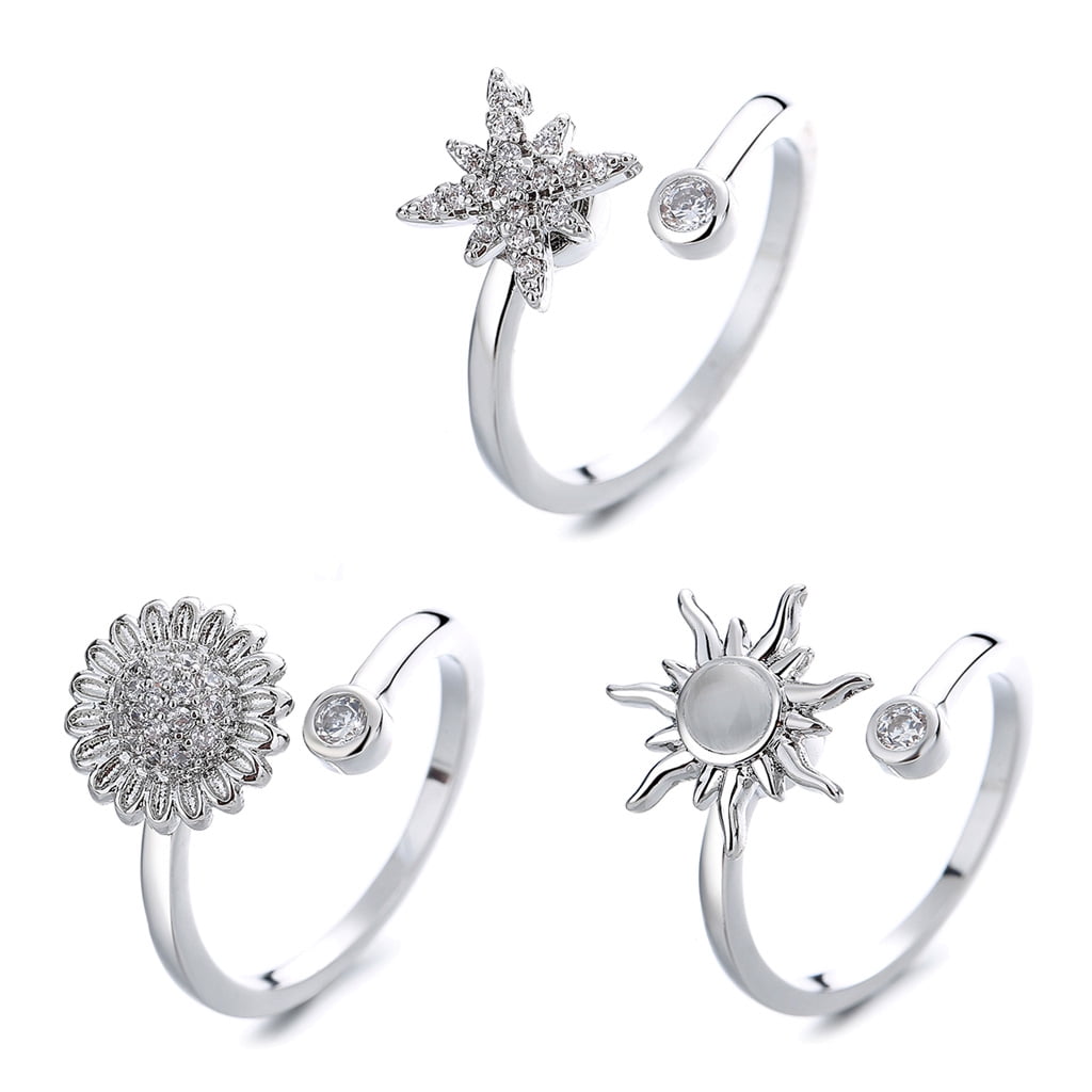 Apooke Anxiety Fidget Ring Spinner Fashion Cuff Open Rings Adjustment ...