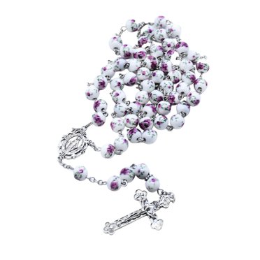 Glass Beads Black Rosary Catholic Necklace Prayer Miraculous Medal for ...