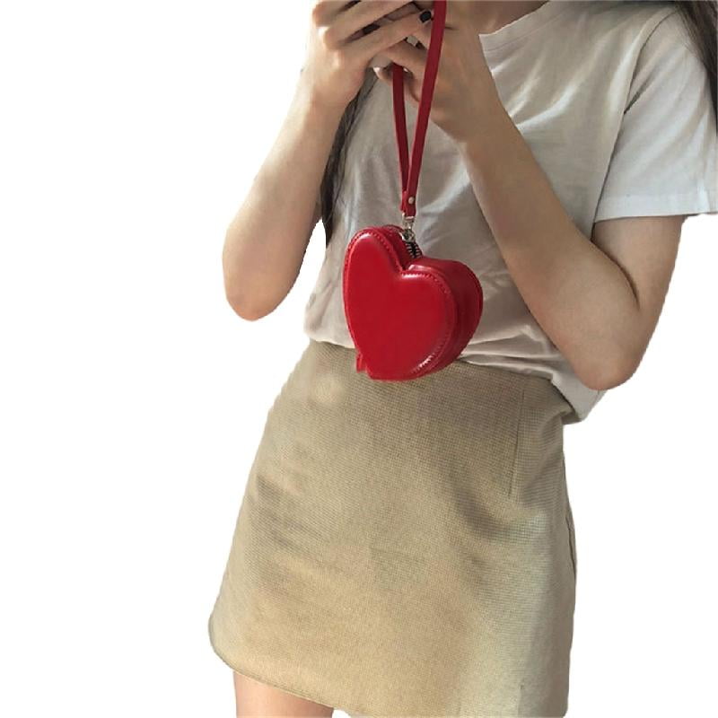 Apooke Cute Heart Shaped Coin Purse Card Holder Money Bag with Wrist ...