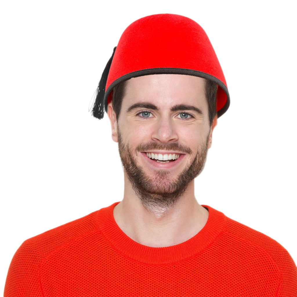 Apooke Men Moroccan Fez Hat Felt Turkish Hat Ottoman Tarboosh Hat with ...