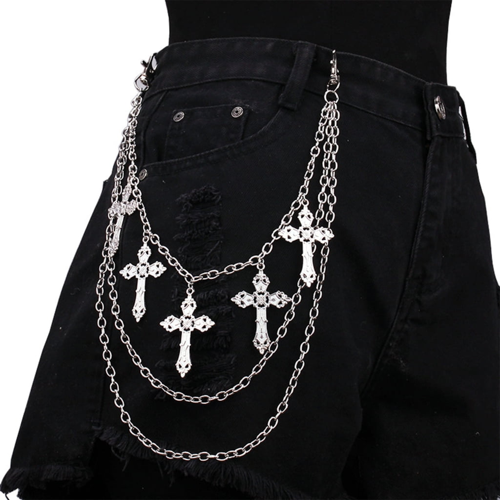 Apooke Multi-Layer Harajuku Hip Hop Cross Punk Chain Belt Jeans Pants ...