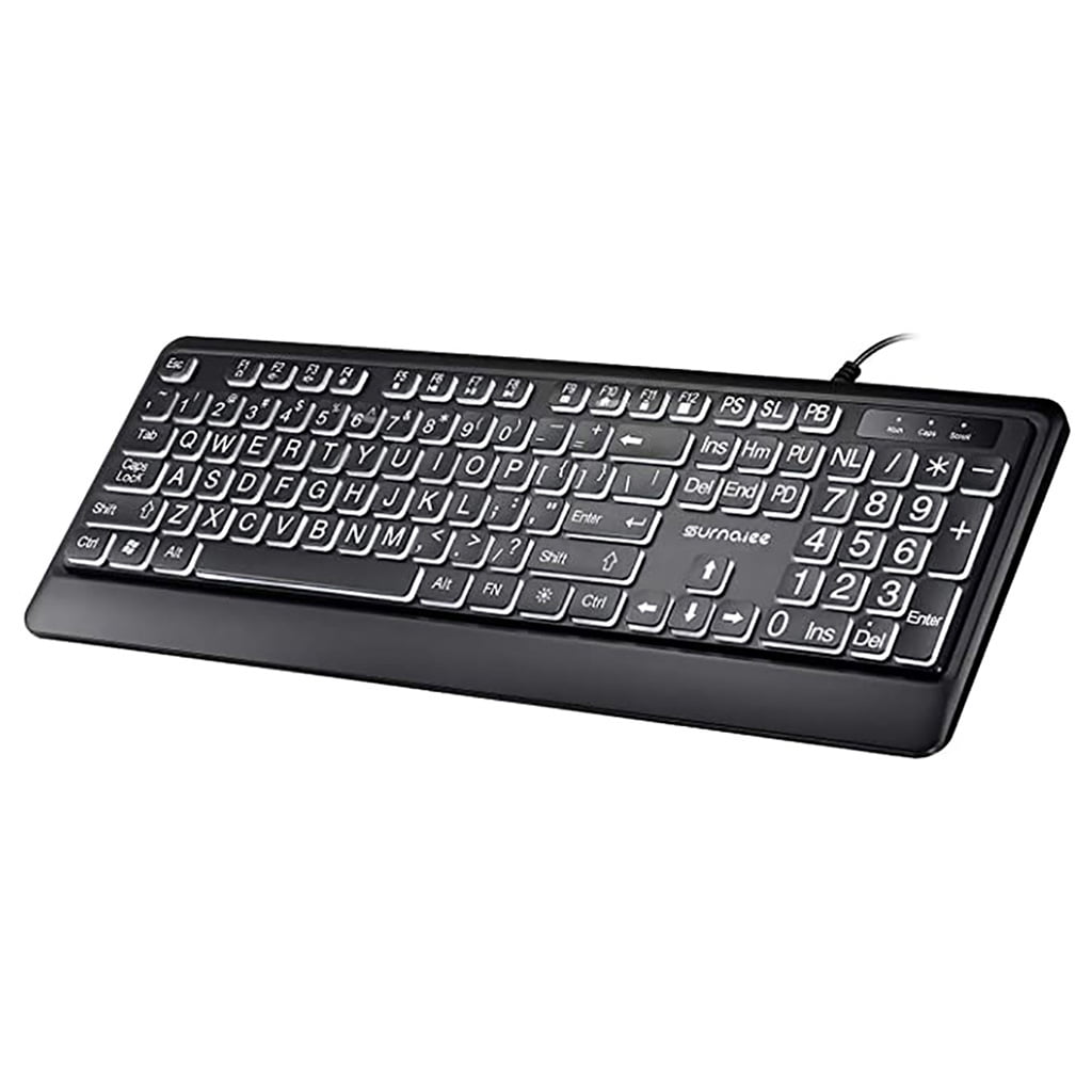 Apooke USB Wired Backlit Keyboard Big Print Letter with White ...