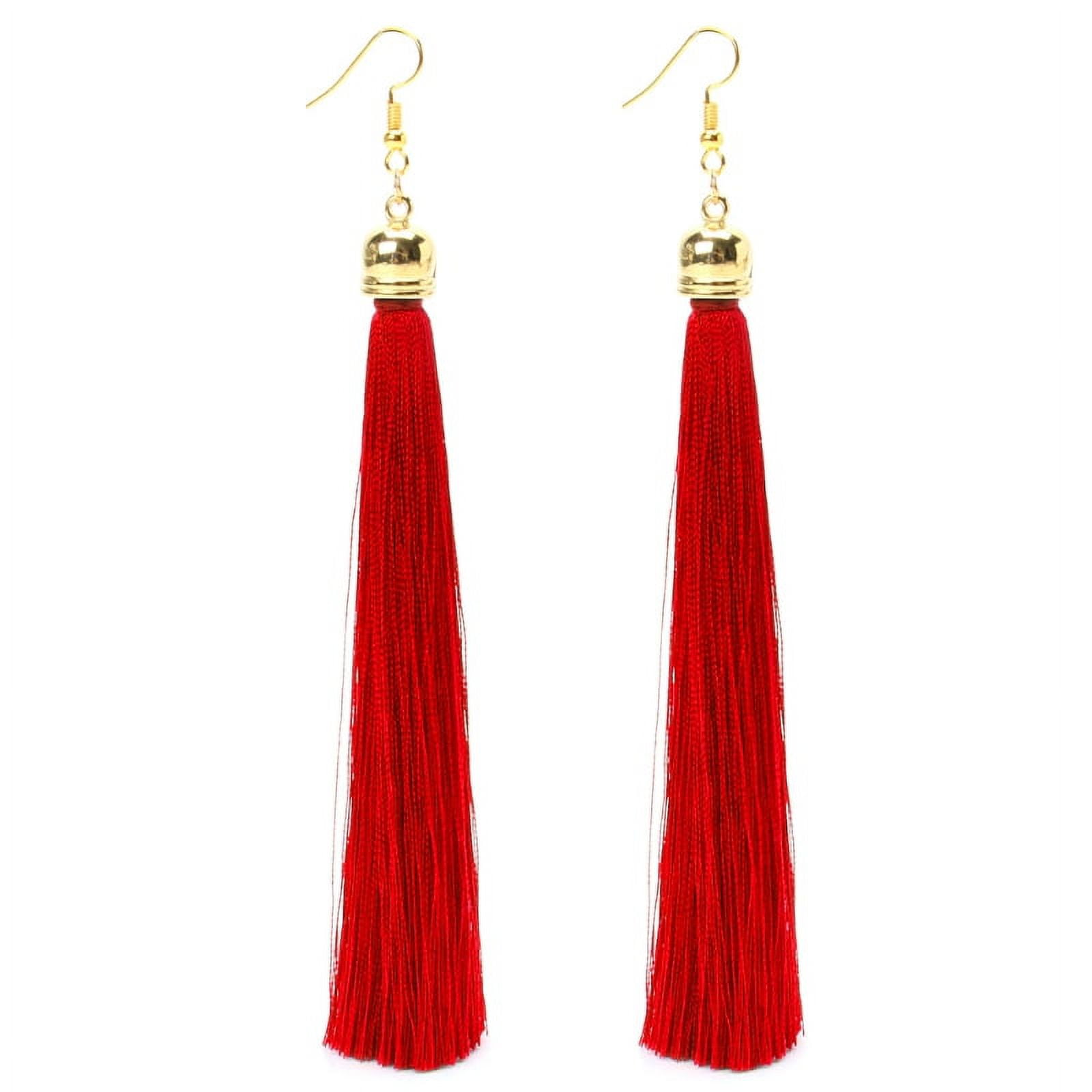 Apooke Unique Classic String Tassel Shape Stud Earrings Solid Color ...