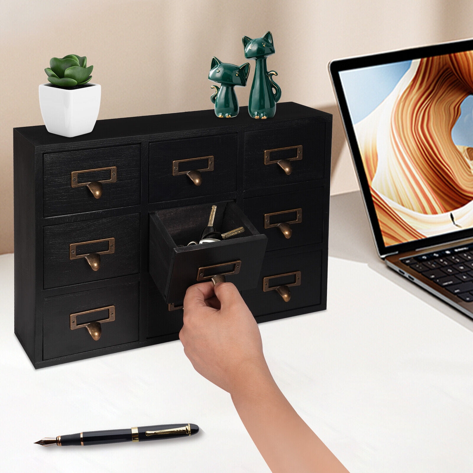 Apothecary Chest & Cabinet Wooden Medicine Drawer Organizer Box with 9 ...