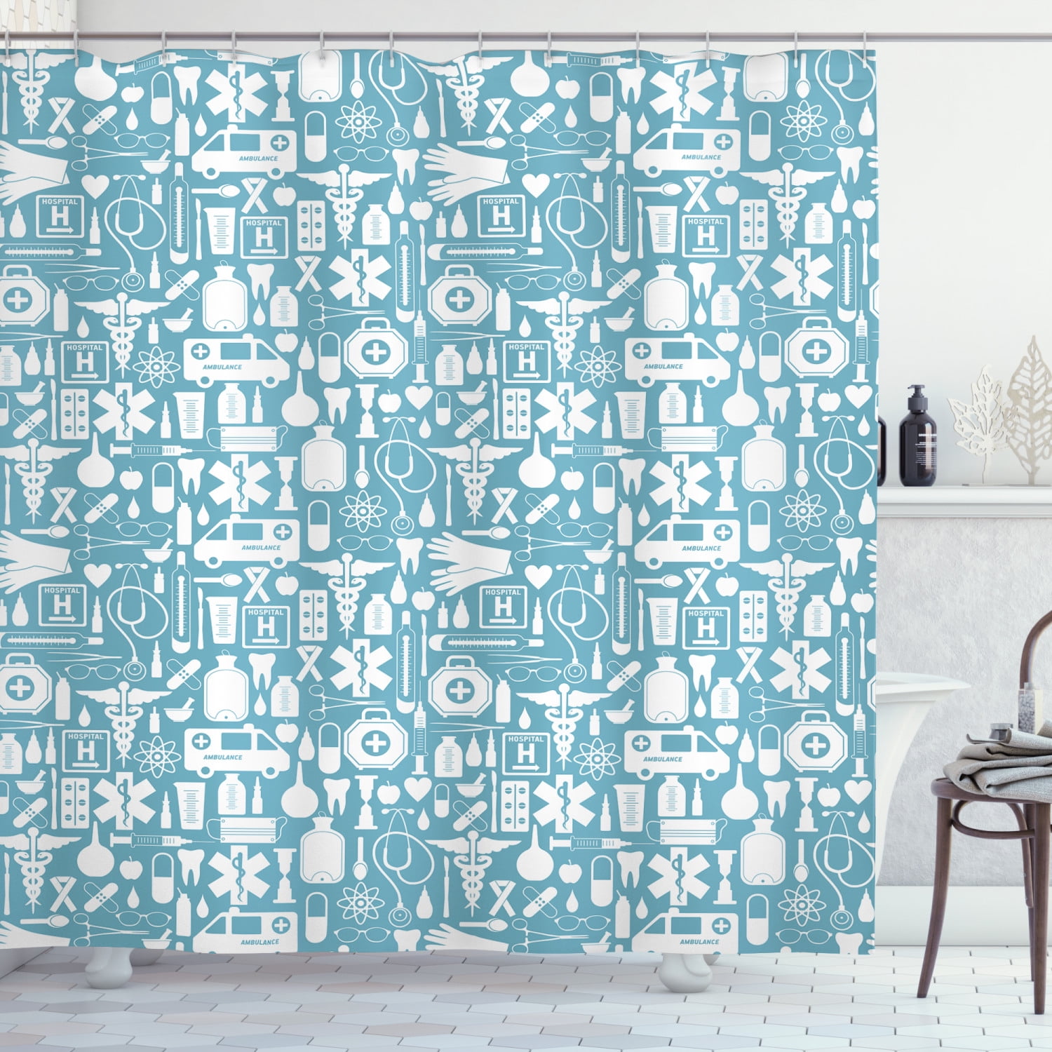 Apothecary Shower Curtain, Medication Hospital Health Care Ambulance ...