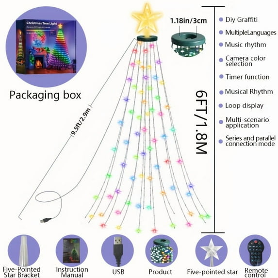 App-Controlled 7-Foot Smart Christmas Tree Lights, 400 LED Waterfall ...