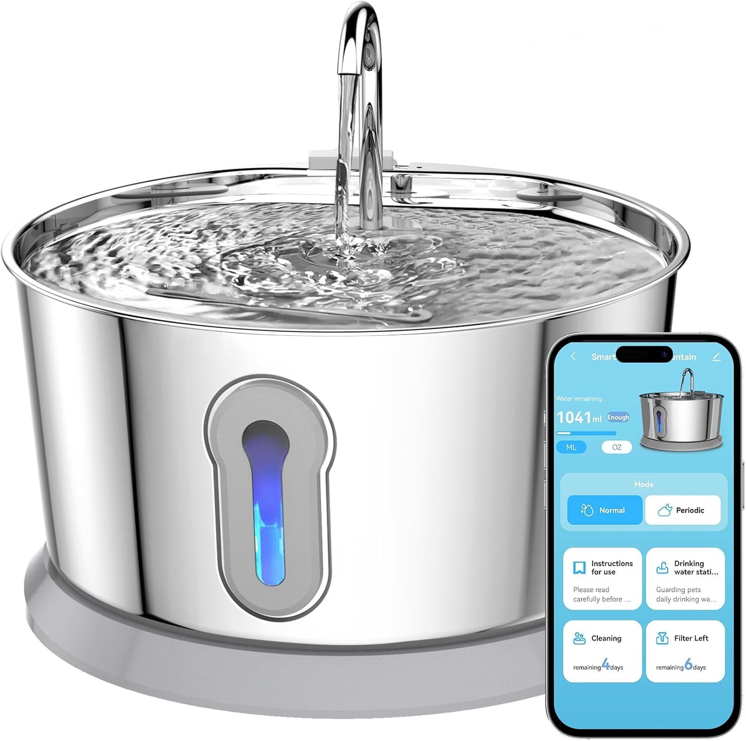 App Monitoring Cat Water Fountain with Stainless Steel, 135oz/4L ...