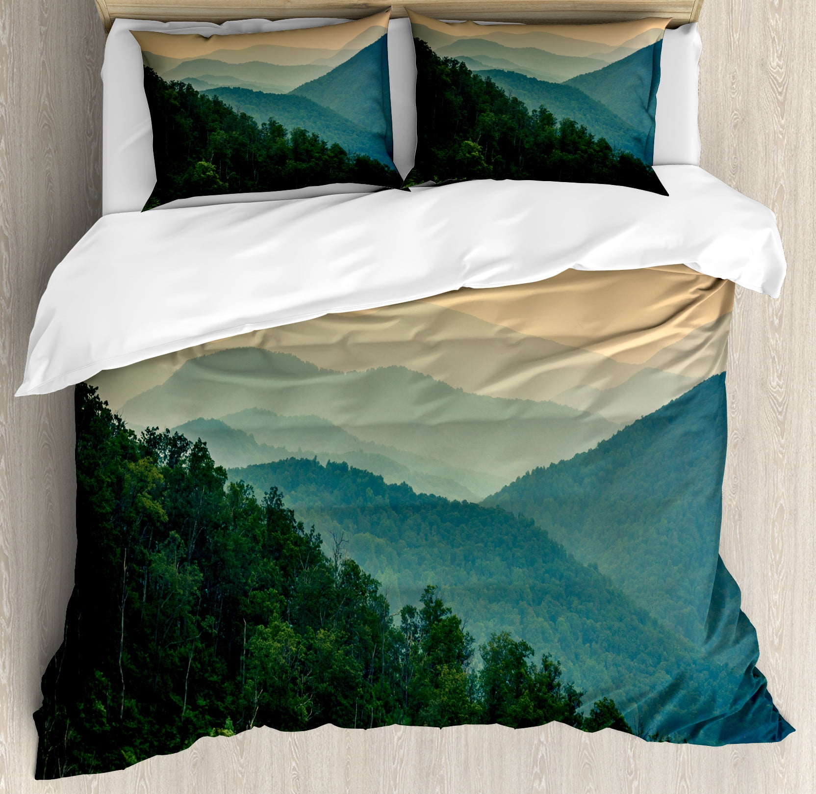 Appalachian Duvet Cover Set, Panoramic Landscape Photo of Mountain ...