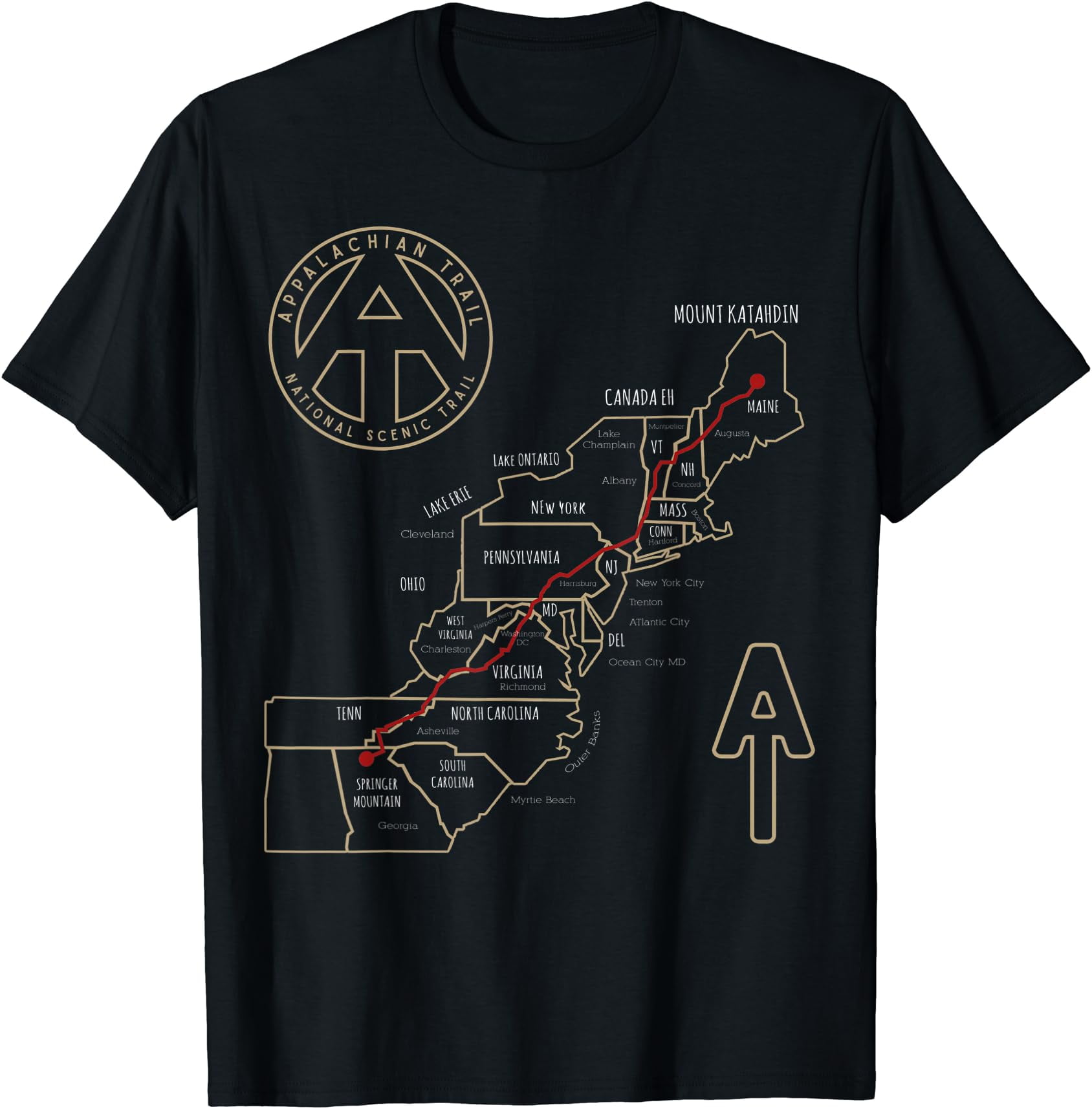 Appalachian Trail Hiking Map Outdoor Adventure T-Shirt for Nature ...
