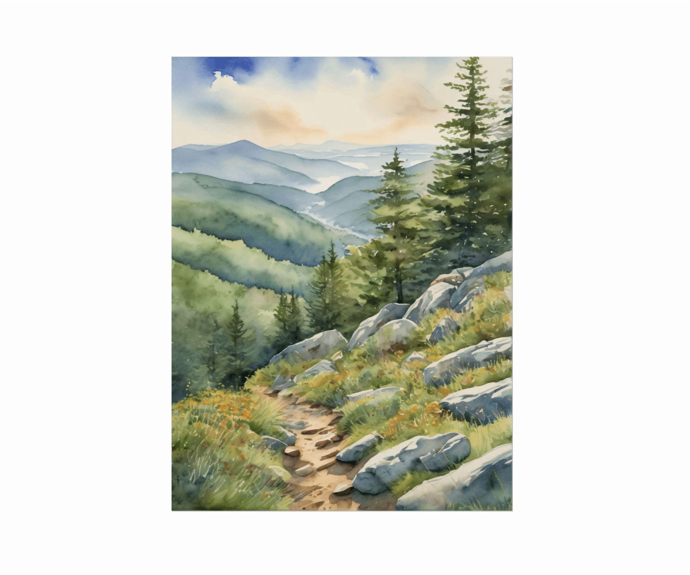 Appalachian Trail Watercolor Style Painting Smoky Mountains Poster Pine