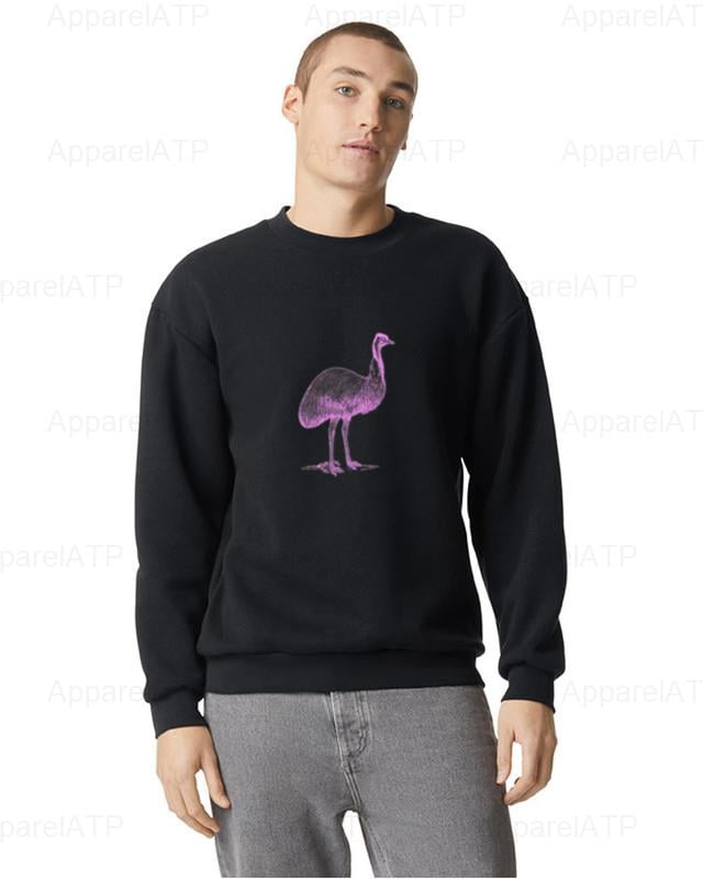 ApparelAPT Hipster Emu Sweashirt with Fun Pink Vintage Bird Graphic ...