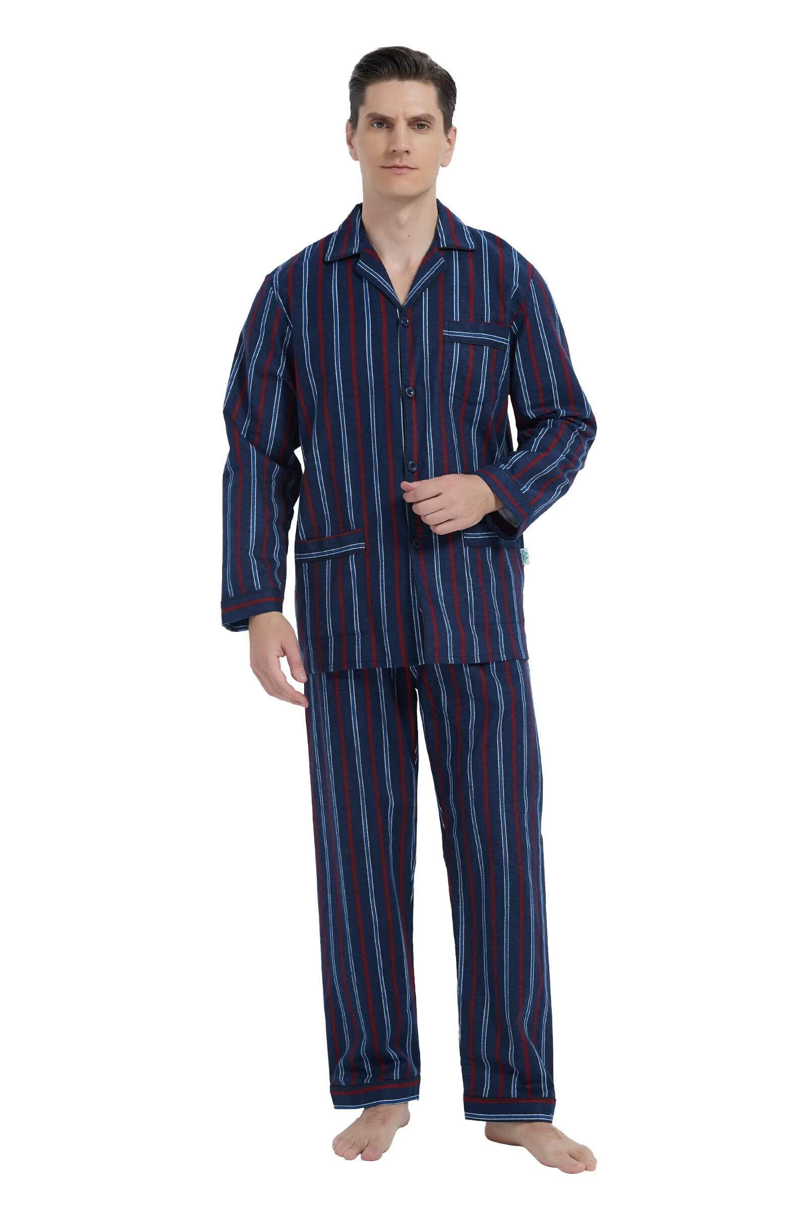 Apparonia Mens Pajamas Set Cotton Notched Collar Pajamas for Men Long ...