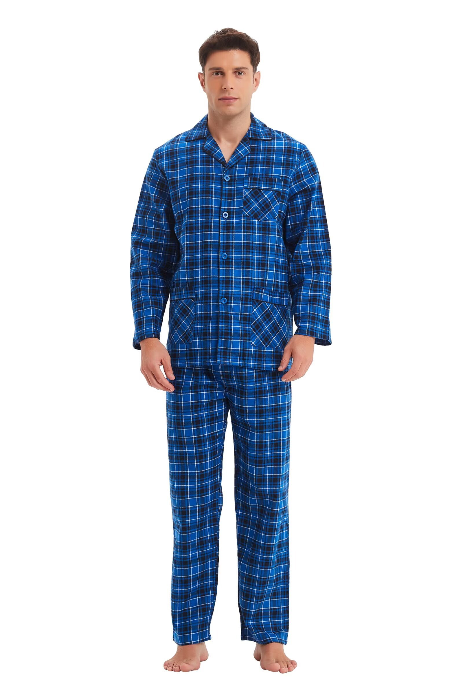 Apparonia Mens Pajamas Set Cotton Notched Collar Pajamas for Men Long ...