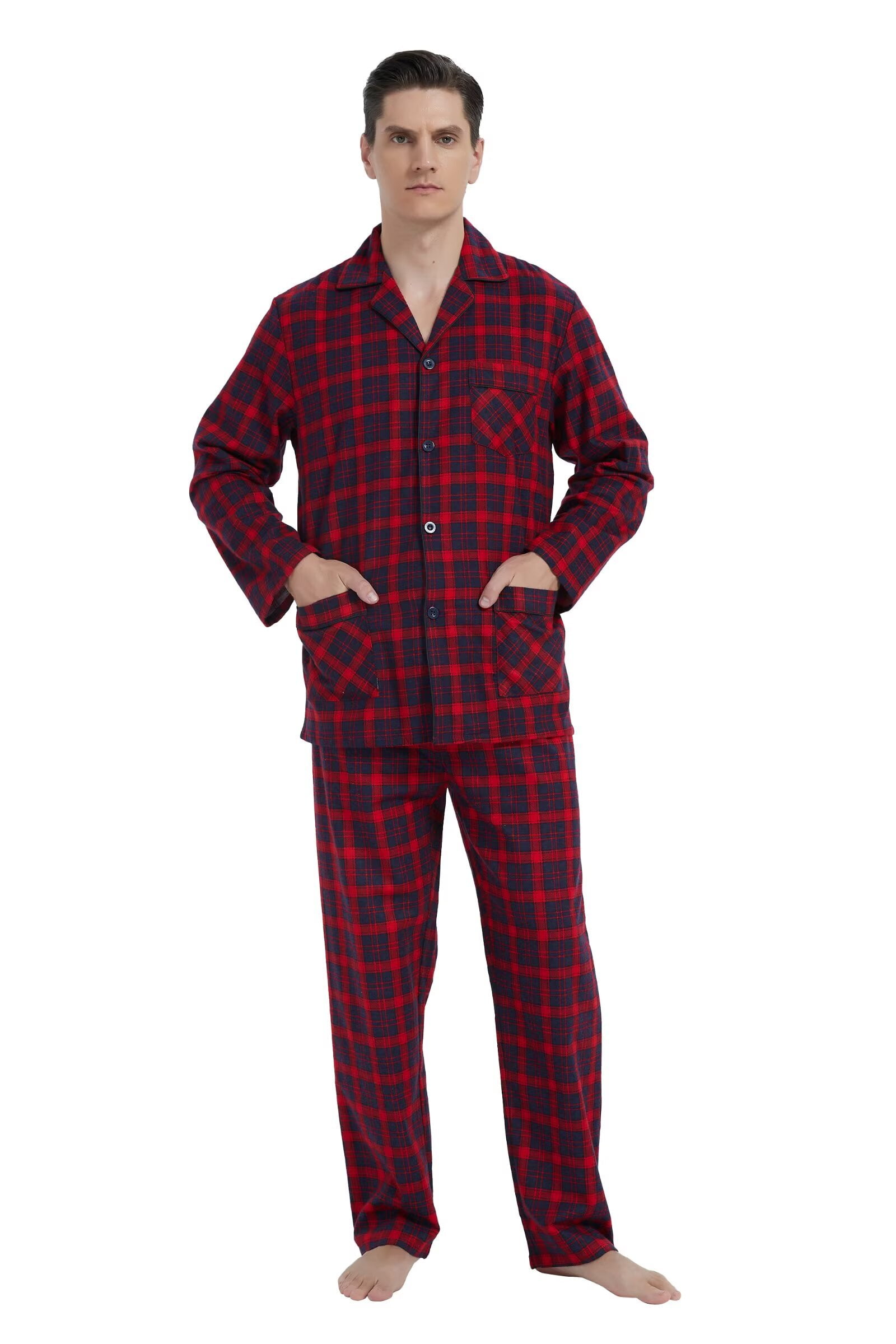 Apparonia Mens Pajamas Set Cotton Notched Collar Pajamas for Men Long ...