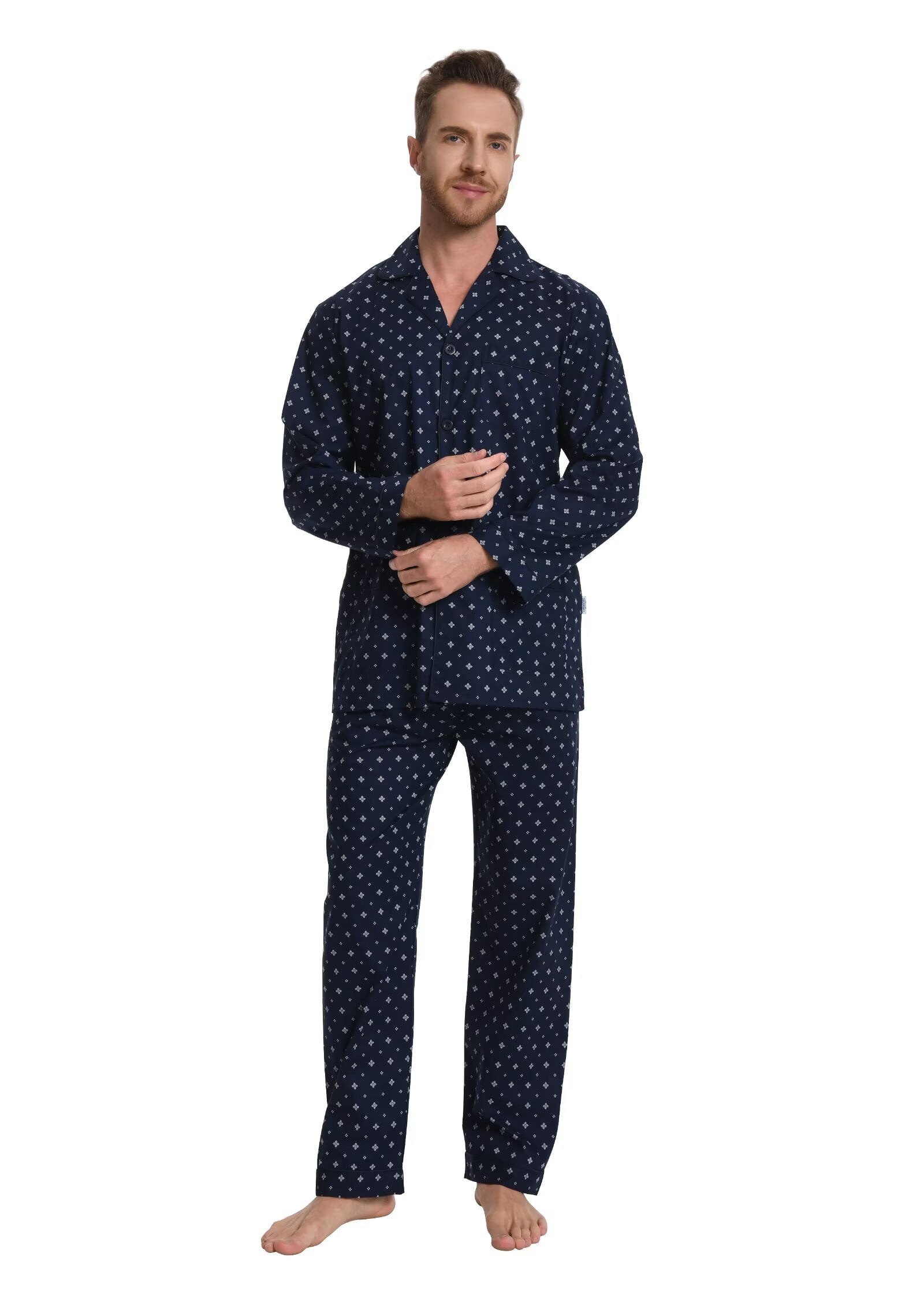 Apparonia Mens Pajamas Set Cotton Notched Collar Pajamas for Men Long ...