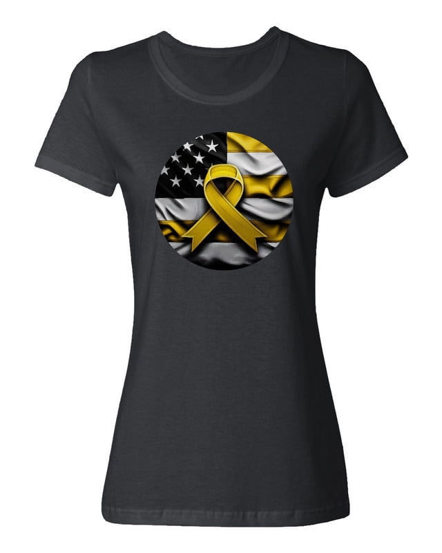 Appendix Cancer Awareness Amber Ribbon American Flag Ladies' Crewneck T ...