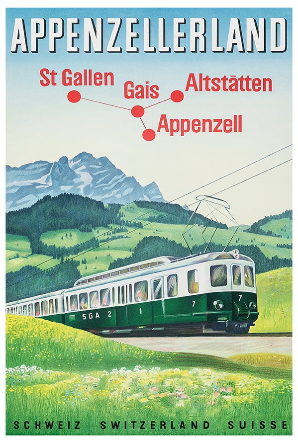 Appenzeller Land - Switzerland Railcar - Vintage Travel Poster ...