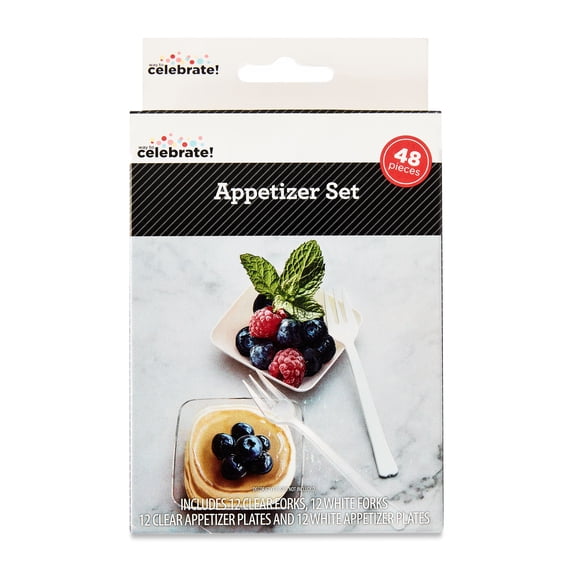 Way To Celebrate Appetizer Set, Disposable Plates and Forks, Clear and ...