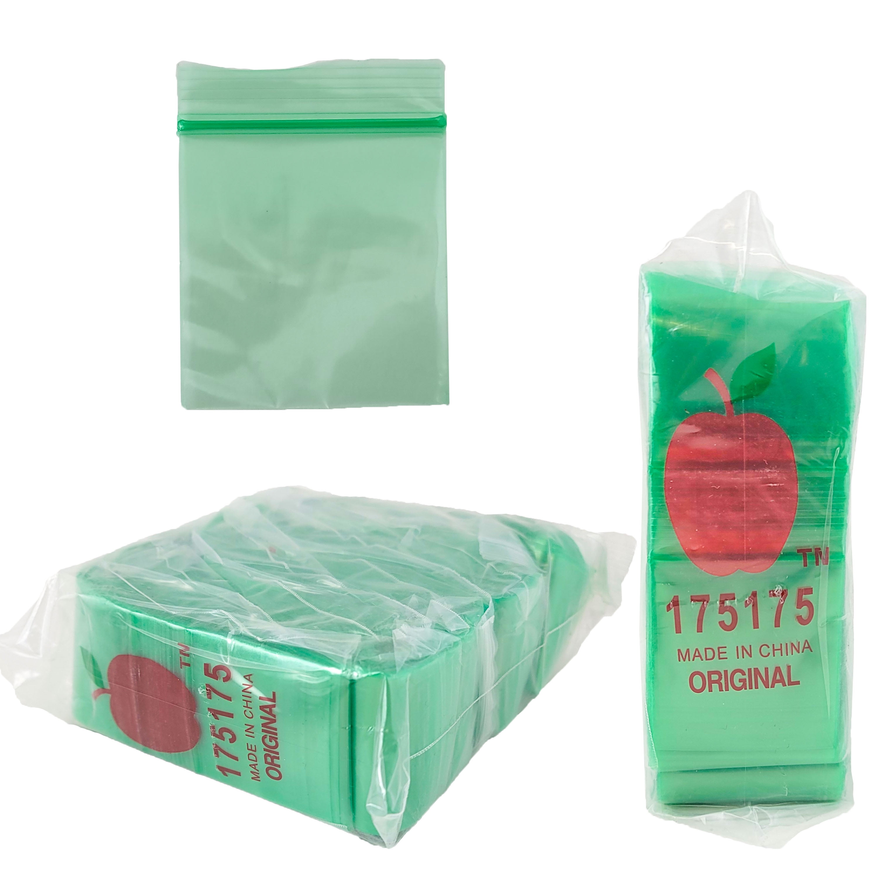 Apple 175175 Mini Zip Resealable Bags 1-3/4" x 1-3/4" Green Baggies ...