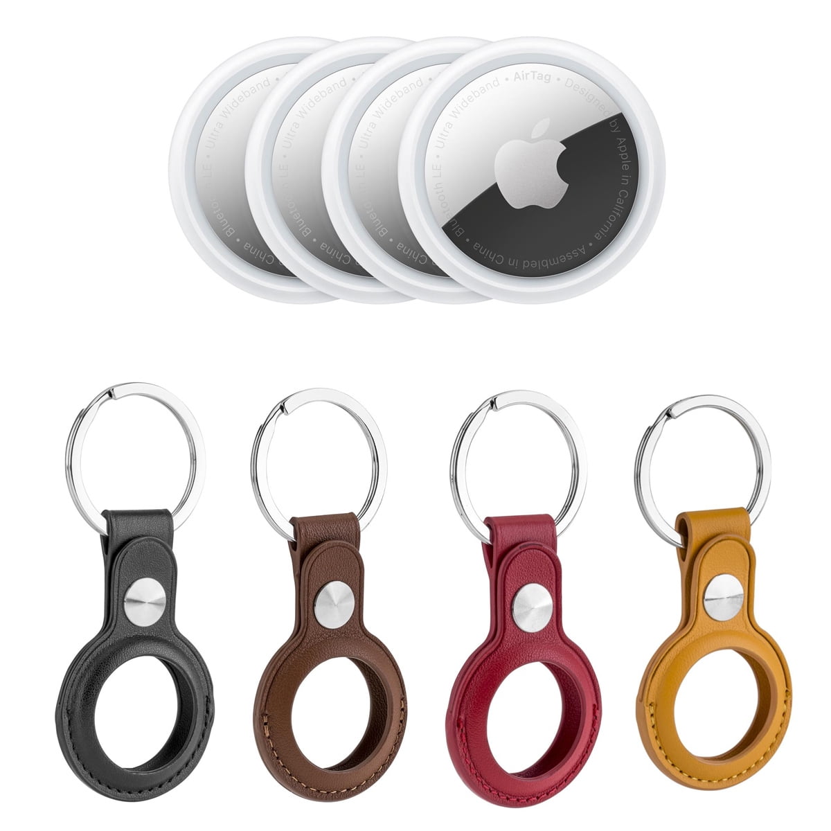 Apple AirTag 4-Pack with Slinger Leather Case and Key Ring (Black ...