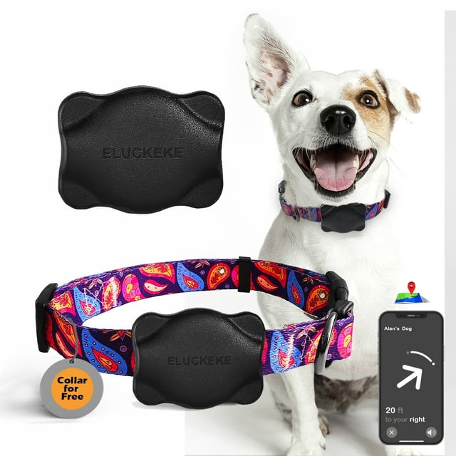 Apple AirTag Case with Dog Collar, Eluckeke Waterproof Black Collar ...