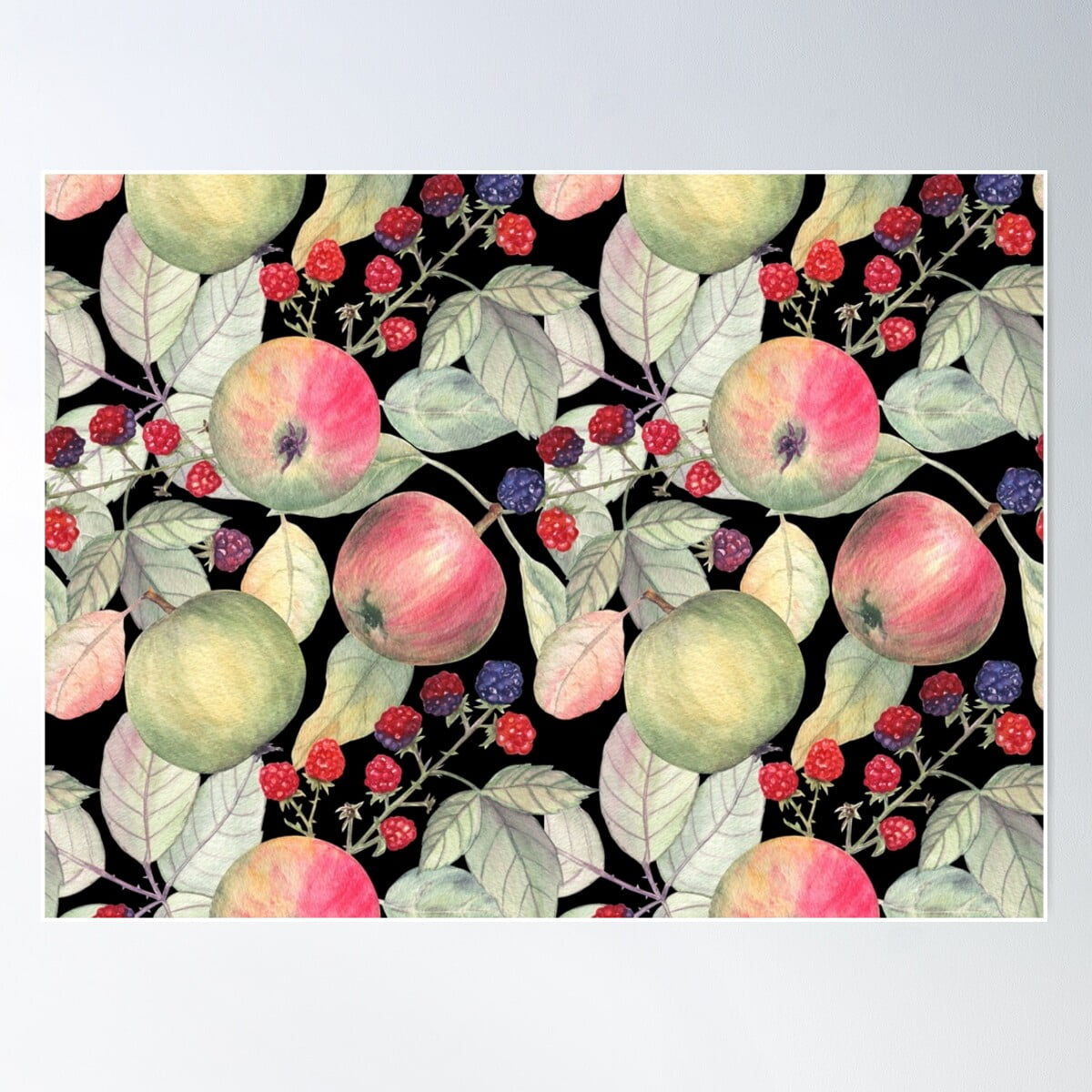 Apple And Bramble Pattern Poster Wall Art, Modern Wall Decor For Living ...