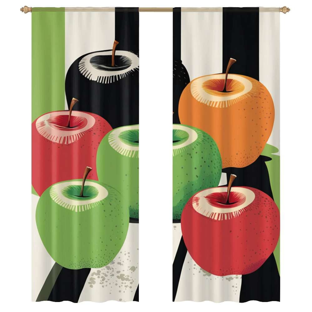 Apple Art Prints Tulle Curtains For Living Room Chiffon Sheer Voile ...