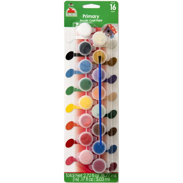 Apple Barrel 16 Pot Primary Colors Acrylic Craft Paint Set, 16 Piece ...