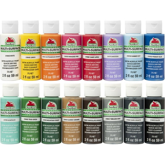 Apple Barrel Multi-Surface Acrylic Craft Paint Set, 16 Piece, 2 fl oz ...